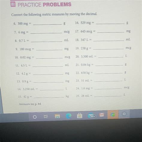Convert The Following Metric Measures By Moving The Decimals Course Hero