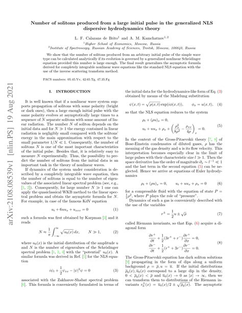 Pdf Number Of Solitons Produced From A Large Initial Pulse In The