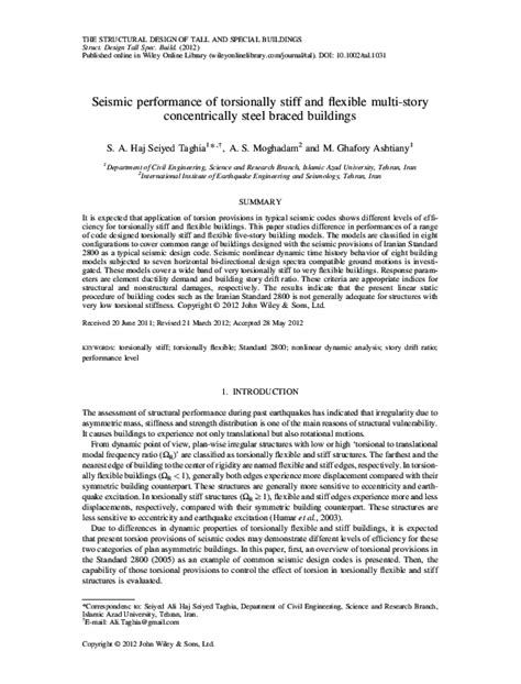 Pdf Seismic Performance Of Torsionally Stiff And Flexible Multi Story Concentrically Steel