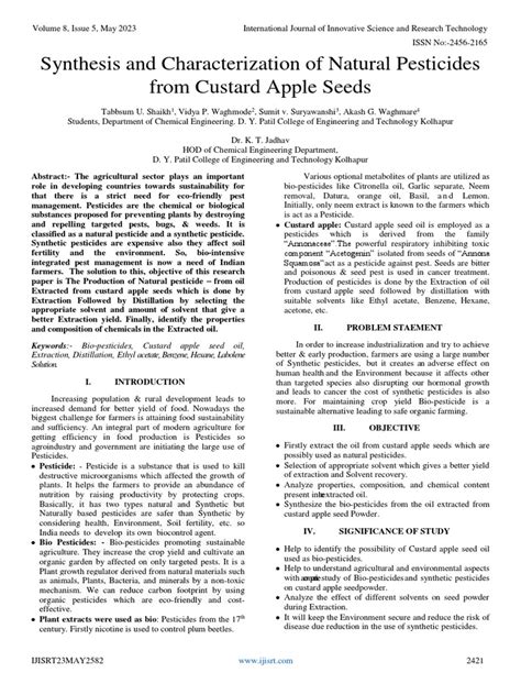 Synthesis And Characterization Of Natural Pesticides From Custard Apple Seeds Pdf Solvent