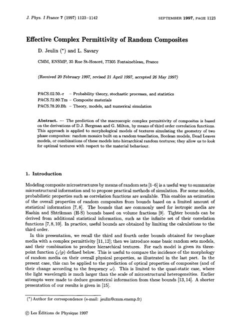 Pdf Effective Complex Permittivity Of Random Composites