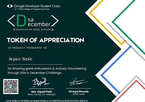 arpan yeole on linkedin gdscdypcoe givemycertificate community dsa dsaindecember