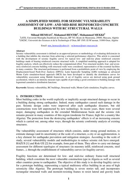 Pdf A Simplified Model For Seismic Vulnerability Assessment Of Low And Mid Rise Reinforced