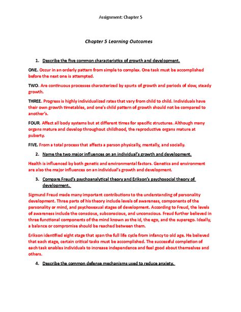 Gd Assignment Chapter 5 Assignment Chapter 5 Chapter 5 Learning Outcomes Describe The Five