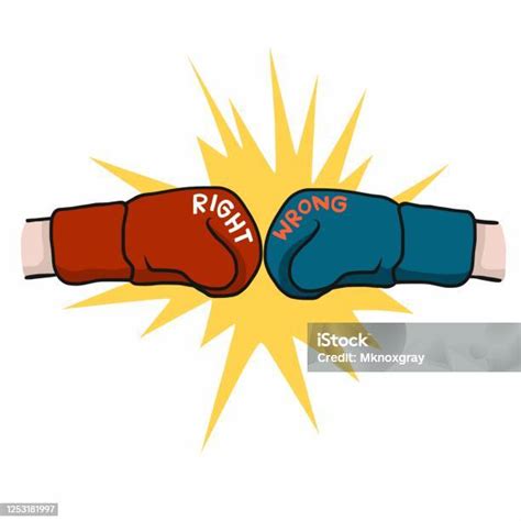 옳고 그만된 만화 벡터 일러스트레이션 사이의 권투 싸움 권투 글러브에 대한 스톡 벡터 아트 및 기타 이미지 권투 글러브