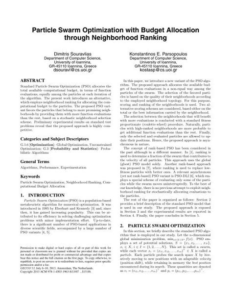Particle Swarm Optimization With Budget Allocation Through