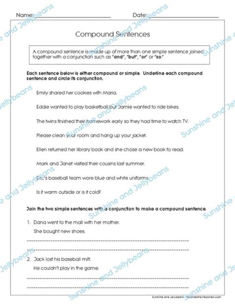 Compound Sentences Conjunctions Parts Of Speech Writing Grammar No Prep