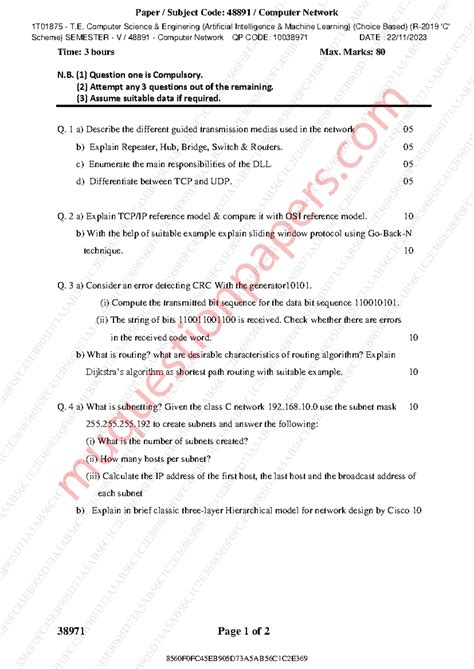 Be Computer Engineering Aids Semester 5 2023 December Computer Network