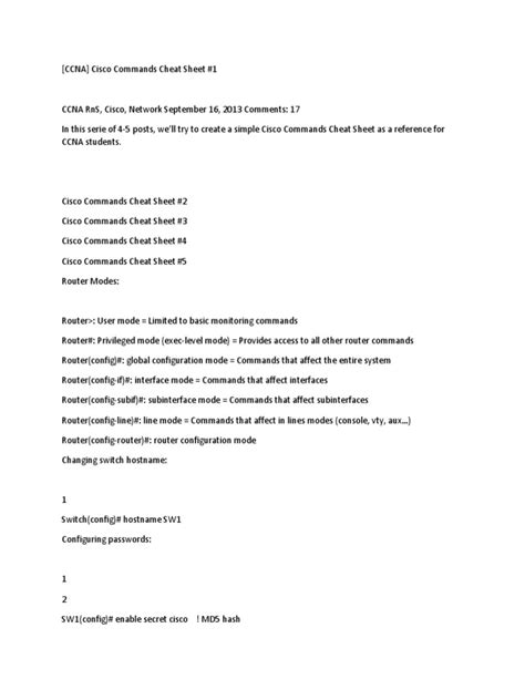 Ccna Command Cheat Sheet Pdf Ip Address Networking Standards