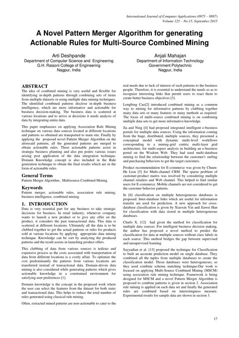 Pdf A Novel Pattern Merger Algorithm For Generating Actionable Rules