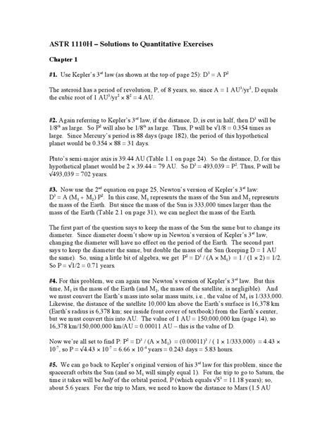 Solutions To Quantitative Exercises Assignment Astr 1110h Docsity