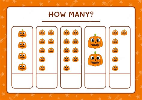 얼마나 많은 호박 어린이를 위한 게임 벡터 일러스트 레이 션 인쇄용 워크시트 프리미엄 벡터
