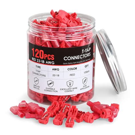 Nilight 120pcs 60 Pairs Quick Splice Disconnect Wire Terminals T Tap Spade Wire Connectors Red