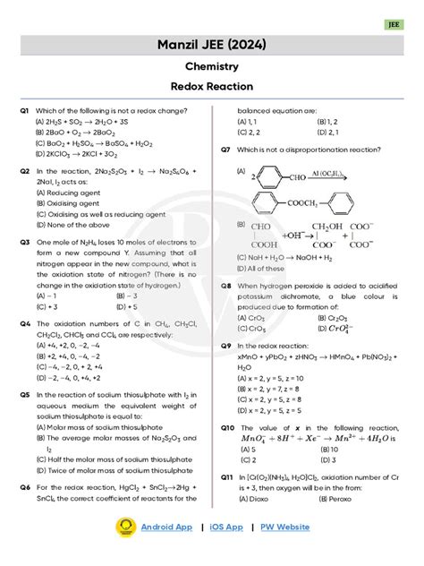 Redox Reaction Practice Sheet Pdf Redox Chemical Reactions