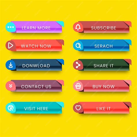 플랫 클릭 유도 문안 버튼 컬렉션 무료 벡터
