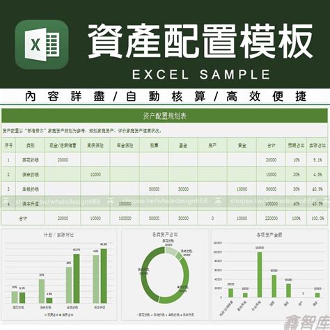 「excel表格模板」 家庭資產配置規劃表格 基金股票投資理財評估標準普爾圖模板 蝦皮購物