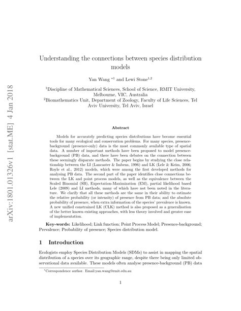 Pdf Understanding The Connections Between Species Distribution Models