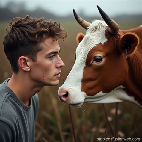 Young Man And Cows Share Intimate Moment Stable Diffusion Online