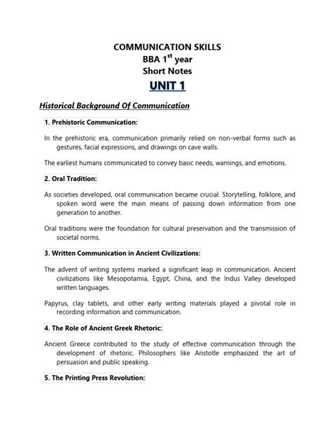 Revision Notes Communication Skills Pdf Communication Nonverbal Communication
