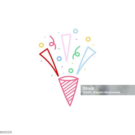 귀여운 파티 포퍼 격리 색종이 폭발 폭죽 축하 벡터 그리기 그림 손으로 그린 스타일 개념에 대한 스톡 벡터 아트 및 기타 이미지 개념 놀라움 다중 색상 Istock