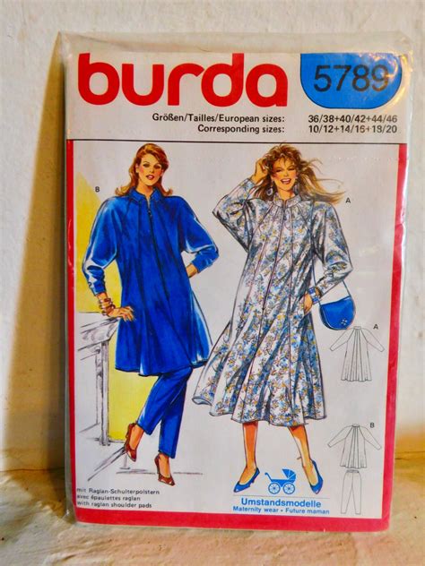 Burda 5789 1980s Maternity Dress Pattern Maternity Front Zip Tent Dress Pattern Size 10 12 14