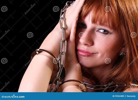 Young Hot Woman With Handcuffs And Chain Stock Image Image Of Girl Strangled 9554485