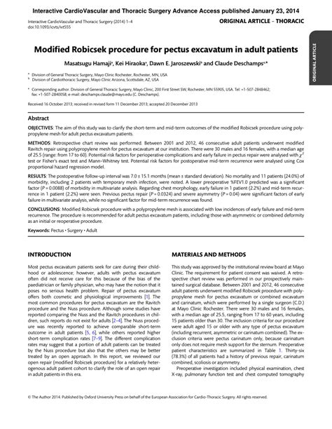 Pdf Modified Robicsek Procedure For Pectus Excavatum In Adult Patients