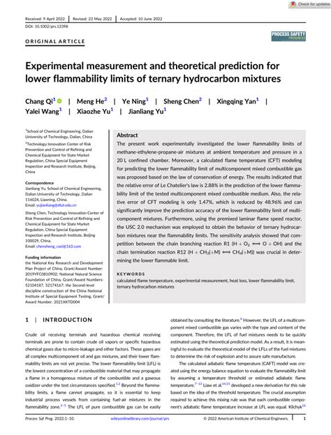 Pdf Experimental Measurement And Theoretical Prediction For Lower Flammability Limits Of