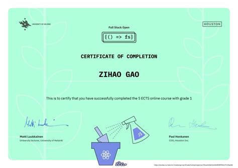 Zihao Gao On Linkedin Completion Of Fullstack Web Development Course From University Of Helsinki