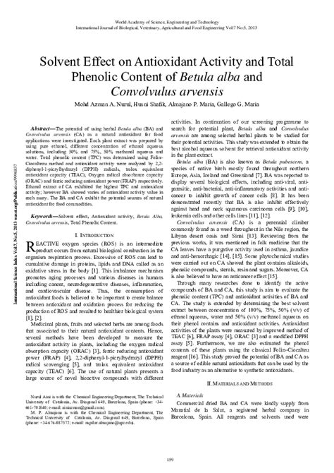 Pdf Solvent Effect On Antioxidant Activity And Total Phenolic Content