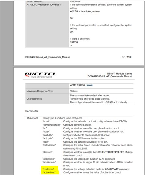 [bc66] modem qcfg settings do not match those in at commands manual