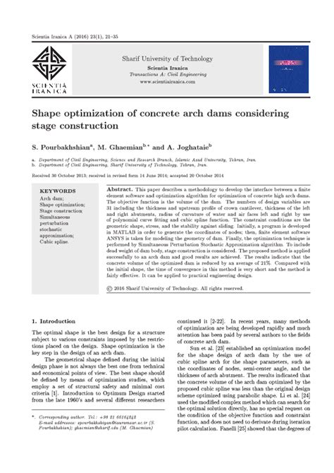 Pdf Shape Optimization Of Concrete Arch Dams Considering Stage Construction