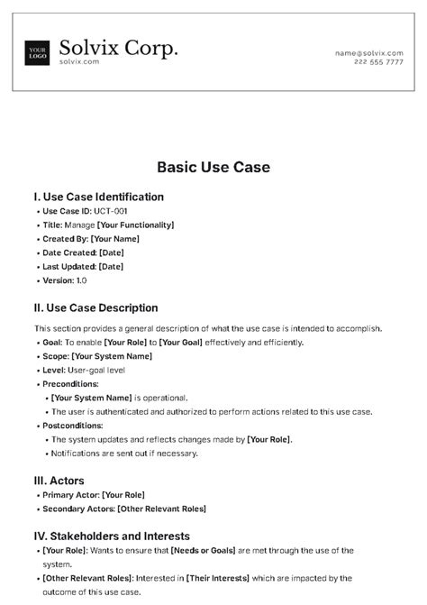 Free Basic Use Case Outline Template To Edit Online