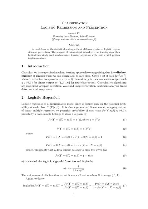 Pdf Classification Logistic Regression And Perceptron