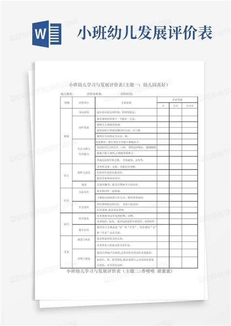 小班幼儿发展评价表Word模板下载 编号lzjdndab 熊猫办公