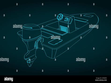 Stylized Vector Illustration Of Isometric Blueprint Of Motorboat Stock Vector Image And Art Alamy