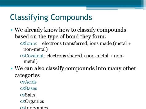 Classifying Chemical Compounds Acids Bases And Salts Classifying
