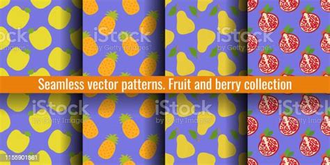 과일 원활한 패턴 세트입니다 사과 파인애플 배 석류 옷이나 린넨을위한 음식 인쇄 패션 디자인 아름다움 벡터 스케치 배경 컬렉션 개체 그룹에 대한 스톡 벡터 아트 및 기타