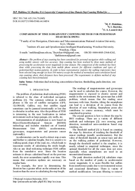 Pdf Comparison Of Time Domain Step Counting Method For Pedestrian Dead Reckoning