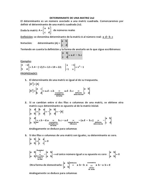 Determinantes 2x2 Pdf Matriz Matemáticas Determinante
