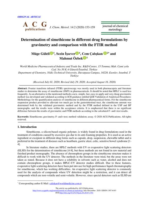 Pdf Determination Of The Amount Of Simethicone In Different Drug Formulations By The