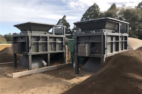 Installation Of A New Composting System With Close Up View Of The Bins And Mixers Stock Image
