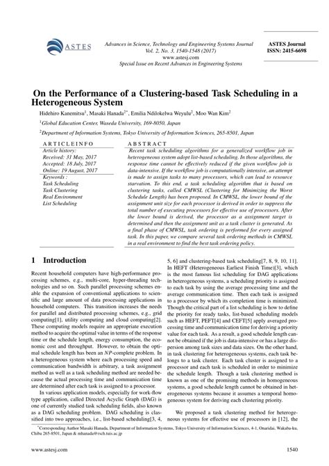 pdf on the performance of a clustering based task scheduling in a
