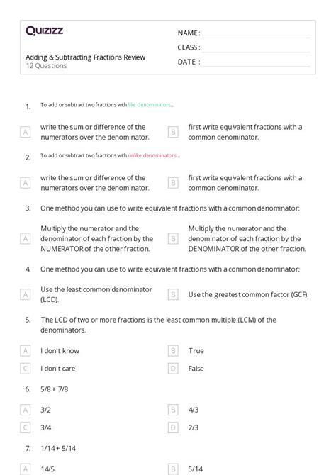 50 Adding Fractions With Like Denominators Worksheets For 6th Class On