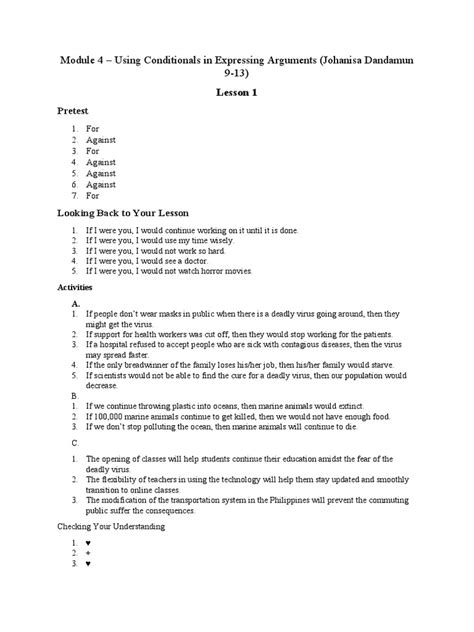 Module 4 English Conditionals In Expressing Arguments Pdf