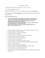 Final Exam Study Guide CSC Pdf Study Guide CSC Final Exam Will Be Available On