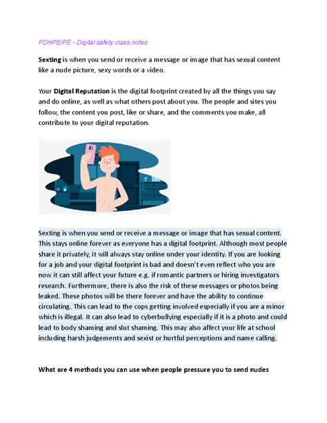 Pdhpe PE Digital Safety Class Notes PDHPE PE Digital Safety Class Notes Sexting Is When