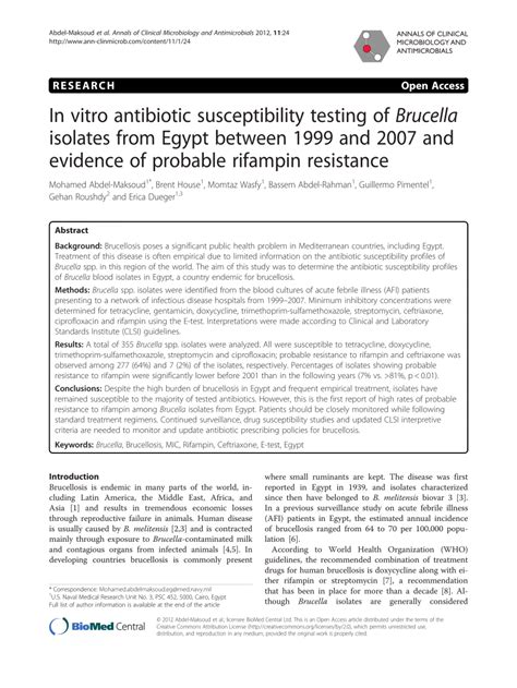Pdf In Vitro Antibiotic Susceptibility Testing Of Brucella Isolates