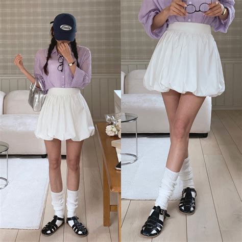 유야 [뒷밴딩] 벌룬 셔링 A라인 미니 스커트 치마 Sk0094 여름 코디