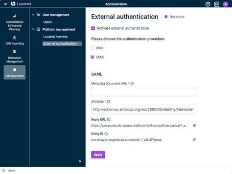 Configuring External Authentication Lucanet Support